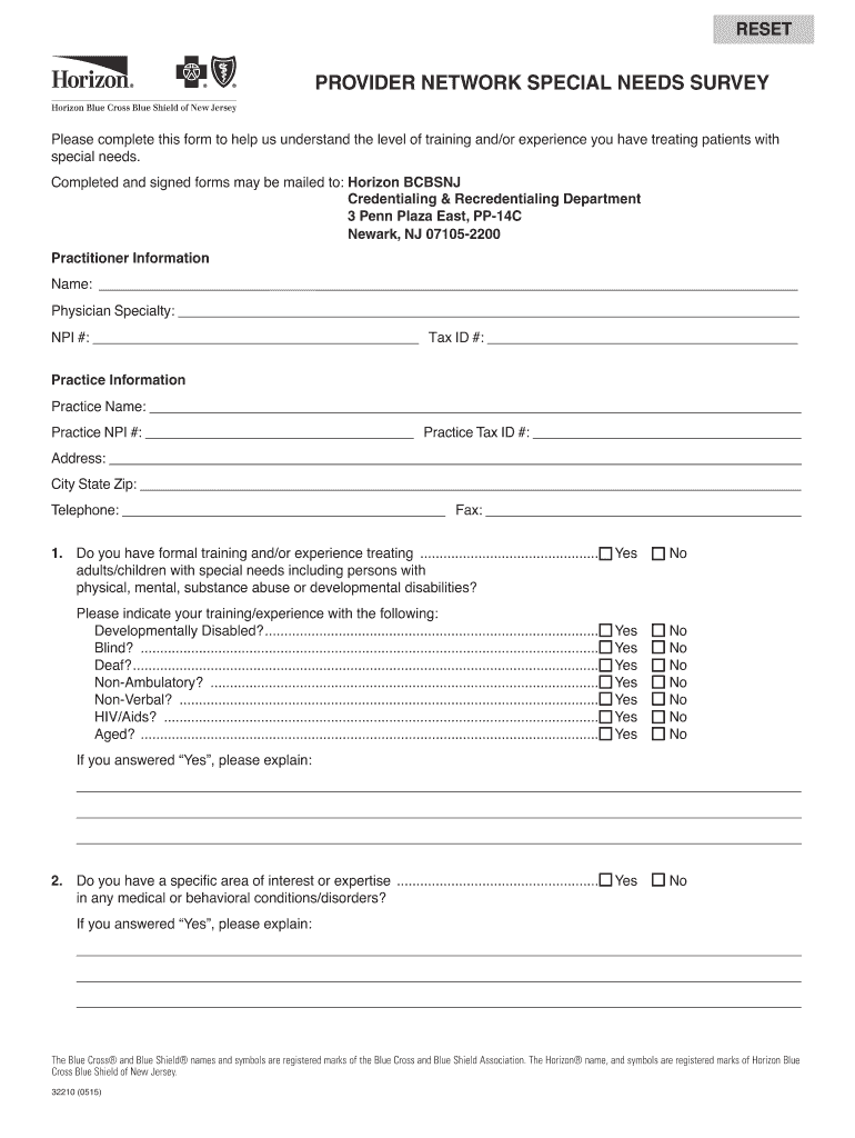 Fillable Online PROVIDER NETWORK SPECIAL NEEDS SURVEY Fax Email Print ...