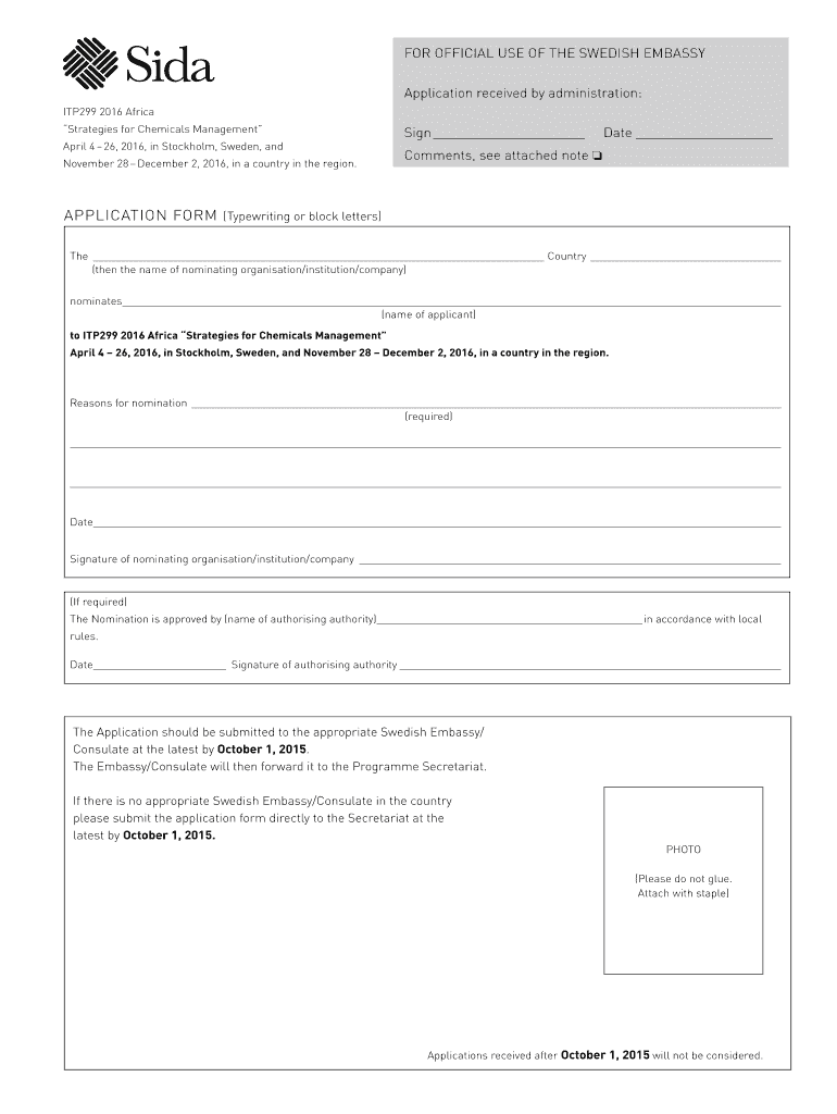 Fillable Online itp sida Application received by administration Fax ...