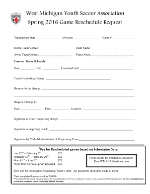 Fillable Online wmysa WMYSA Game Reschedule Report Fax Email Print ...