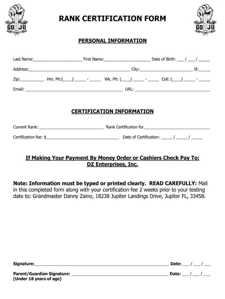 Fillable Online RANK CERTIFICATION FORM Fax Email Print - pdfFiller