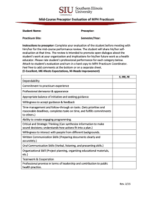 Fillable Online ehs siu Mid-Course Preceptor Evaluation of MPH ...