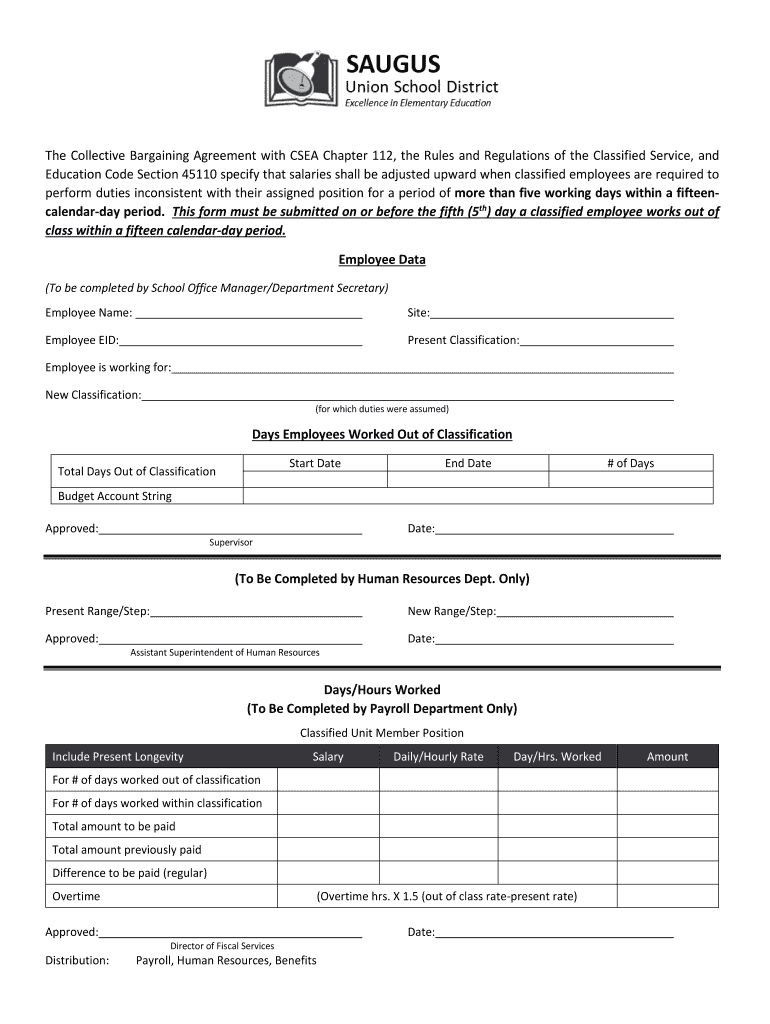 Fillable Online The Collective Bargaining Agreement with CSEA Chapter ...