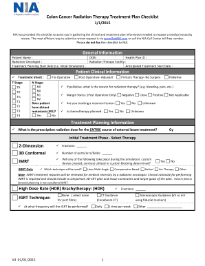 Fillable Online Colon Cancer Radiation Therapy Treatment Plan Checklist ...