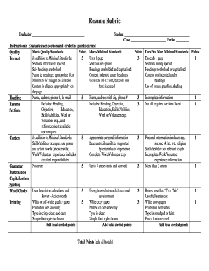 Fillable Online kresa Resume Rubric - Kalamazoo RESA - kresa Fax Email ...