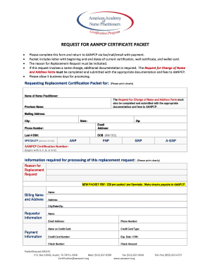 Fillable Online REQUEST FOR AANPCP CERTIFICATE PACKET Fax Email Print ...