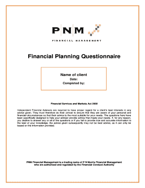 Fillable Online Financial Planning Questionnaire - PNM Financial ...