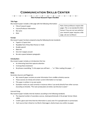 Fillable Online MLA Format Research Paper Checklist Fax Email Print ...