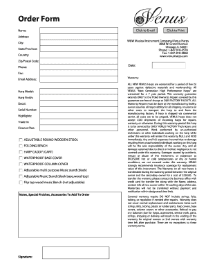 Fillable Online Order Form - Venus Harps Fax Email Print - pdfFiller