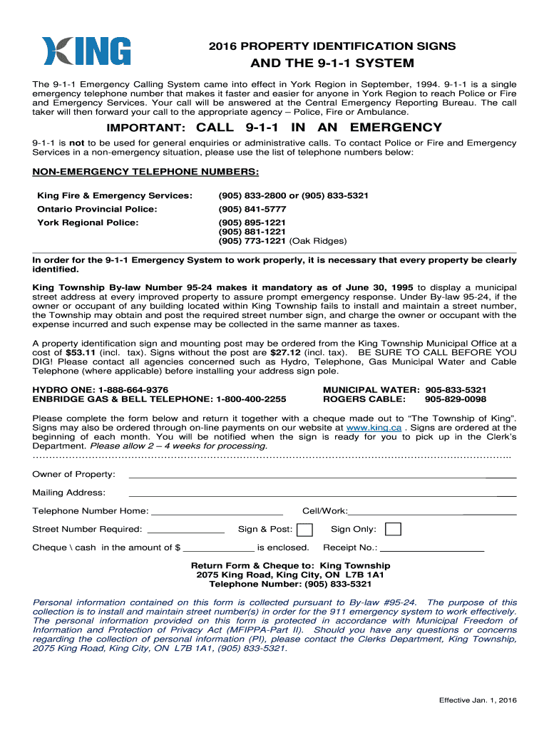 Fillable Online AND THE 9-1-1 SYSTEM IMPORTANT CALL 9-1-1 IN AN - King ...