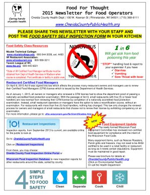 Fillable Online oneidacountypublichealth POST THE FOOD SAFETY SELF ...