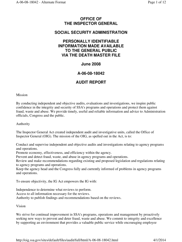 Fillable Online OFFICE OF THE INSPECTOR GENERAL SOCIAL SECURITY Fax ...