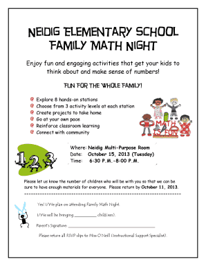 Fillable Online qcsd Neidig Elementary School Family Math Night Fax ...