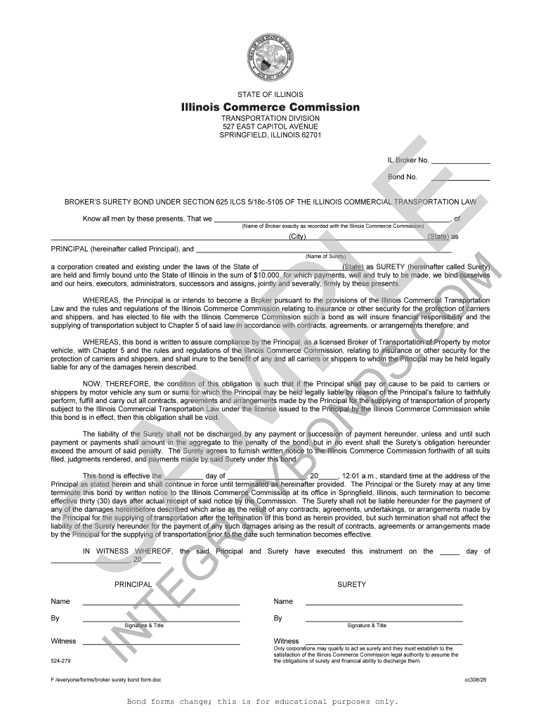 Fillable Online Illinois Commerce CommissionSAMPLE - integritybondscom ...