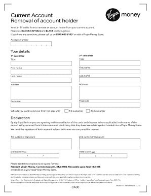 Fillable Online Current Account Removal of account holder - Virgin ...
