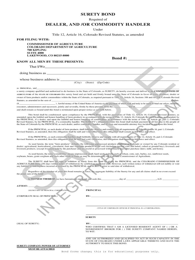 Fillable Online Agriculture Dealer bond form Fax Email Print - pdfFiller