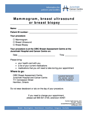 Fillable Online Mammogram breast ultrasound or breast biopsy ...