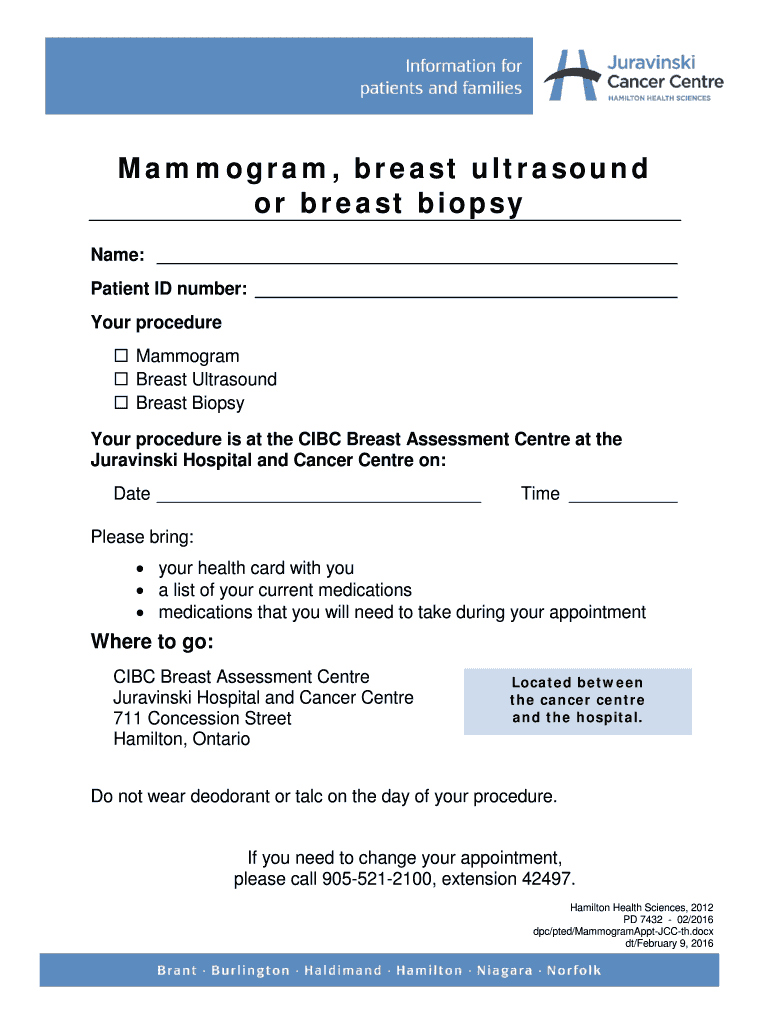 Fillable Online Mammogram breast ultrasound or breast biopsy ...