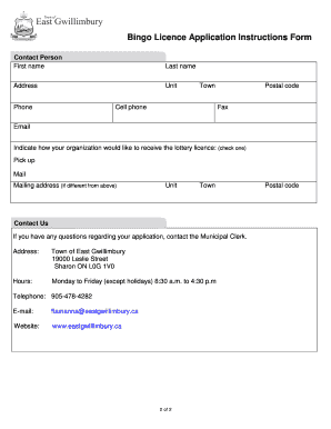 Fillable Online eastgwillimbury Bingo Licence Application Instructions ...