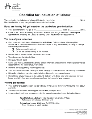 Fillable Online Labour Induction Checklist for labour induction Fax ...