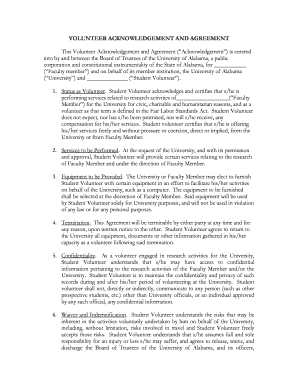 Fillable Online VOLUNTEER ACKNOWLEDGEMENT AND AGREEMENT Fax Email Print ...