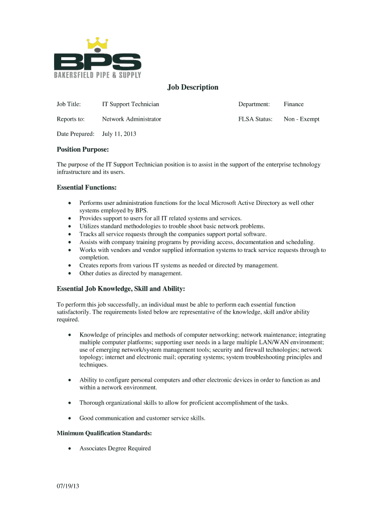 Fillable Online IT Support Technician Fax Email Print - pdfFiller
