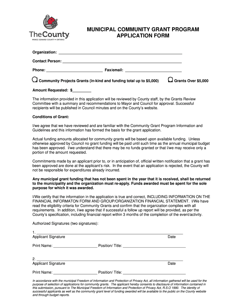 Fillable Online pecounty on MUNICIPAL COMMUNITY GRANT PROGRAM APPLICATION FORM Fax Email Print ...