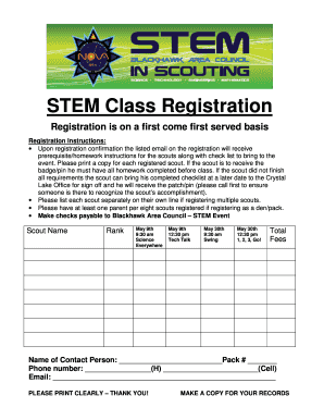 Fillable Online storage blackhawkscouting STEM Class Registration ...