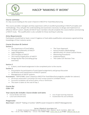 Fillable Online HACCP MAKING IT WORK - HACCP Training Courses Fax Email ...