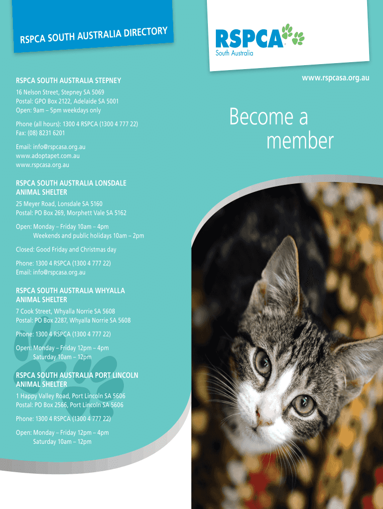Fillable Online rspcasa org RSPCA South Australia Membership form ...