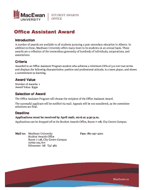 Fillable Online Office Assistant Award - MacEwan University Fax Email ...