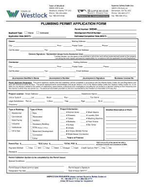 Fillable Online Superior Plumbing Application - Westlock Fax Email ...