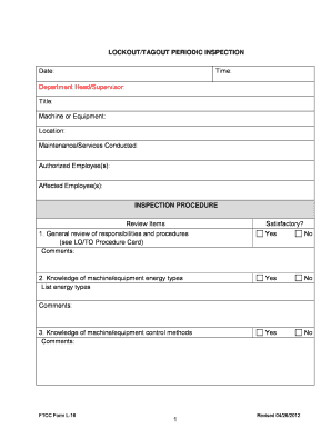 Fillable Online faytechcc LOCKOUTTAGOUT PERIODIC INSPECTION Fax Email ...