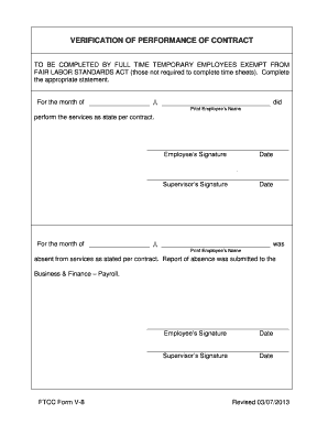 Fillable Online faytechcc VERIFICATION OF PERFORMANCE OF CONTRACT Fax ...