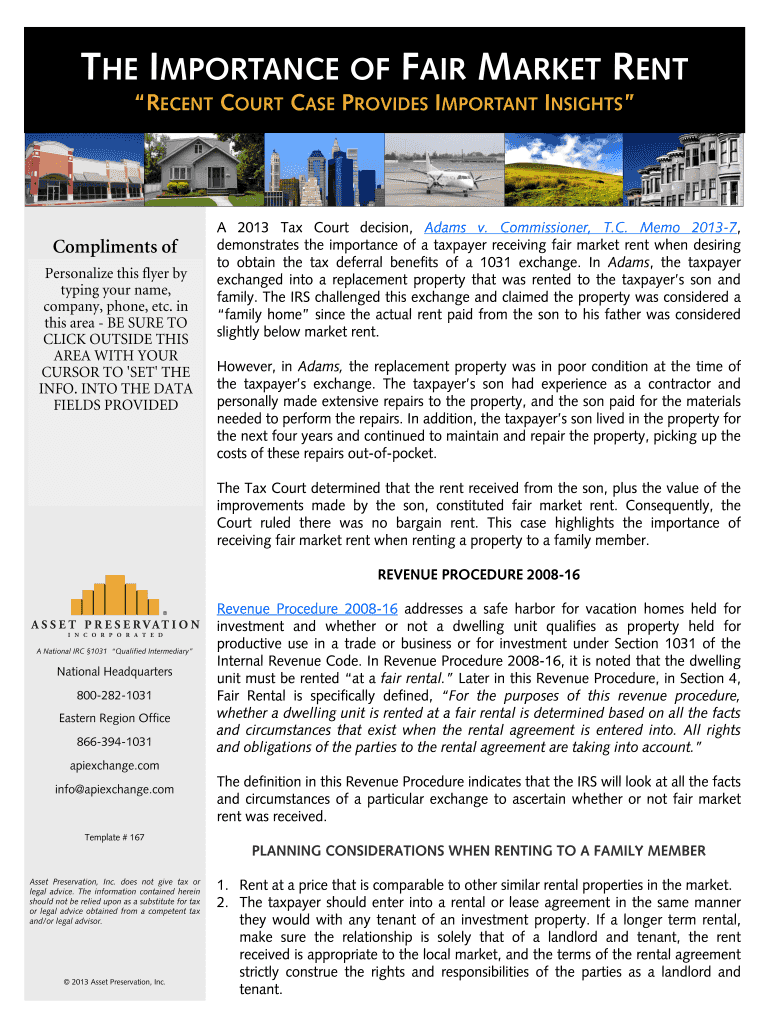 Fillable Online Fair Market Rent 167 - Asset Preservation Inc Fax Email ...