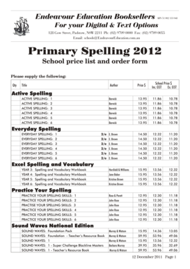 Fillable Online 2012 Primary Spelling - Endeavour Education Fax Email ...