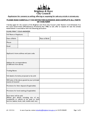 Fillable Online L51 Street Trading Application Form Guidance Notes Fax ...