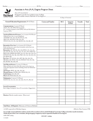 Fillable Online richland Associate in Arts AA Degree Program Sheet ...