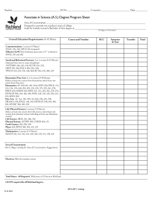 Fillable Online richland Associate in Science AS Degree Program Sheet - richland Fax Email Print ...