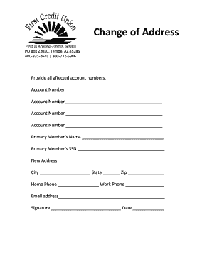 Fillable Online Change of Address - First Credit Union Fax Email Print ...