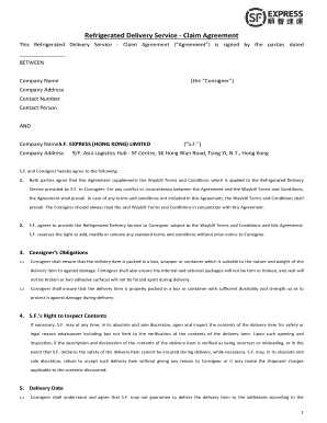 Fillable Online Refrigerated Delivery Service - Claim Agreement Fax ...