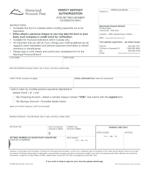 Fillable Online DirecT DePosiT Pension Plan use only auTHoriZaTion Fax ...
