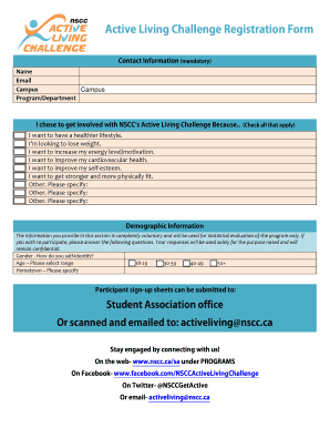 Fillable Online Active Living Challenge Registration Form - NSCC Fax Email Print - pdfFiller