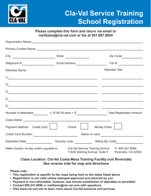 Fillable Online Cla-Val Service Training School Registration Fax Email ...