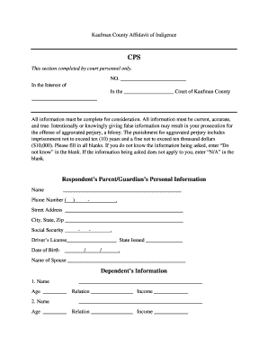 Fillable Online CPS Kaufman County Affidavit of Indigence Fax Email ...