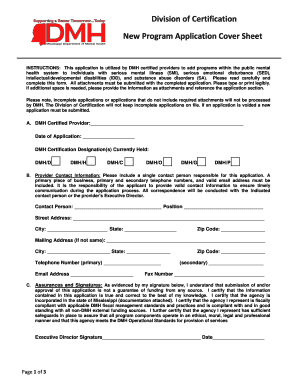 Fillable Online dmh ms Division of Certification New Program ...
