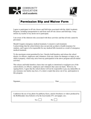 Fillable Online rdale Adult Academic Program Permission Slip and Waiver ...