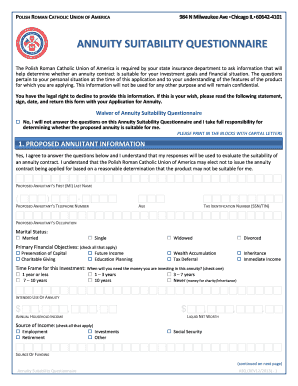 Fillable Online prcua Annuity Suitability Questionnaire - Polish Roman ...