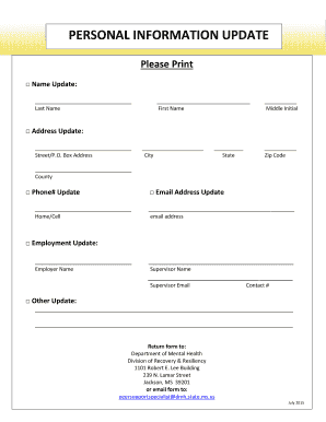 Fillable Online dmh ms PERSONAL INFORMATION UPDATE - MS - dmh ms Fax ...