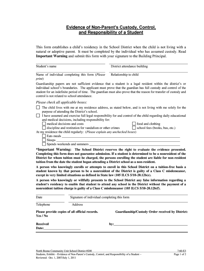 Fillable Online nbcusd Evidence of Non-Parents Custody Control and ...