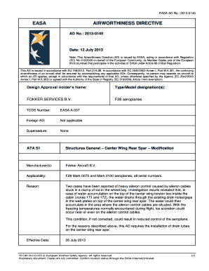 Fillable Online : 20130140 EASA AIRWORTHINESS DIRECTIVE AD No Fax Email ...